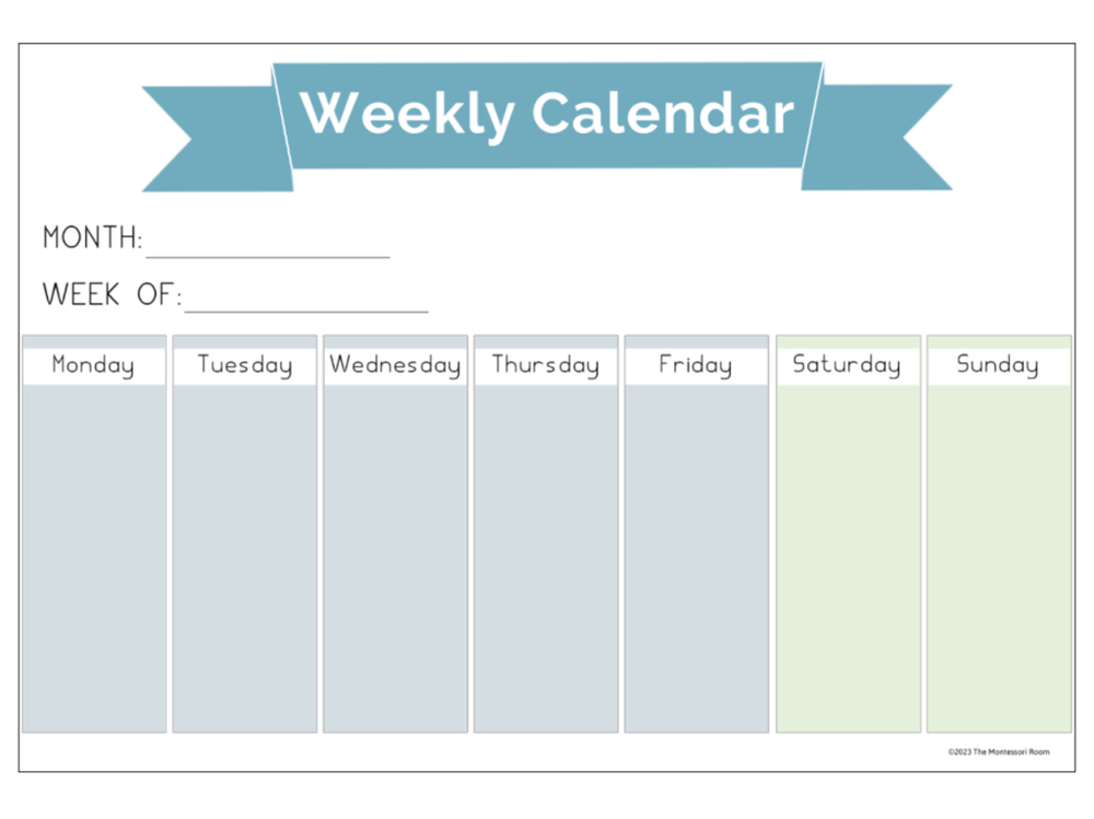 Our Best FREE Printable Yet - A Simple Weekly Calendar - The Montessori ...