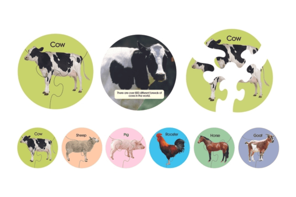 3 Piece Farm Animal Puzzles (6 pack) Begin Again I The Montessori Room