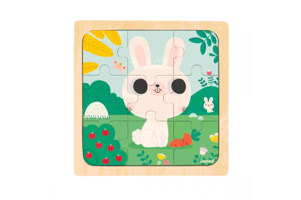 Janod 9 Piece Wooden Puzzle White Rabbit